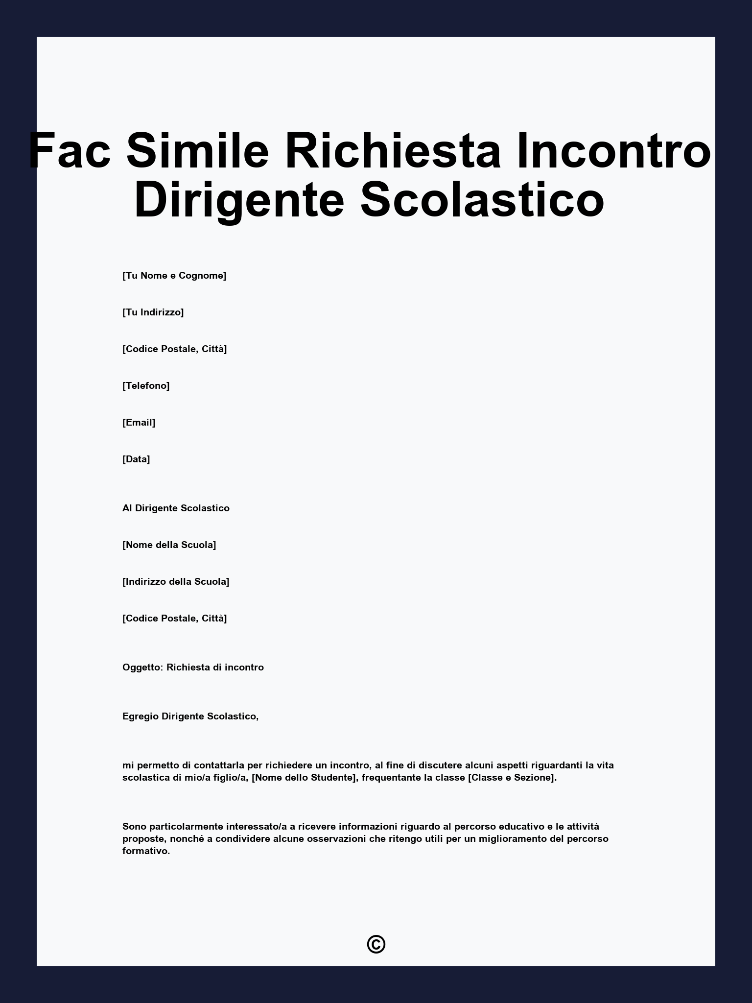 Fac Simile Richiesta Incontro Dirigente Scolastico