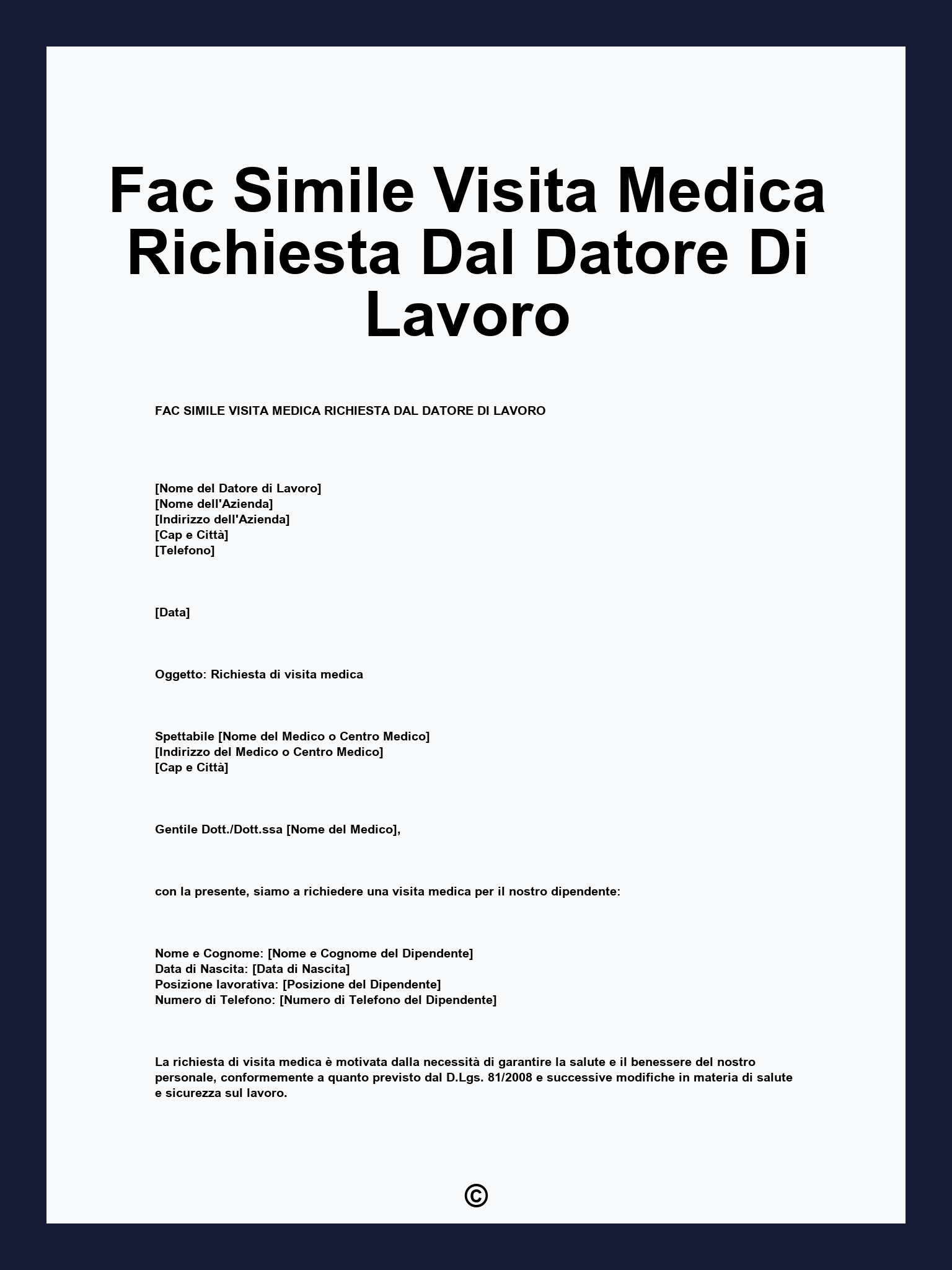 Fac Simile Visita Medica Richiesta Dal Datore Di Lavoro