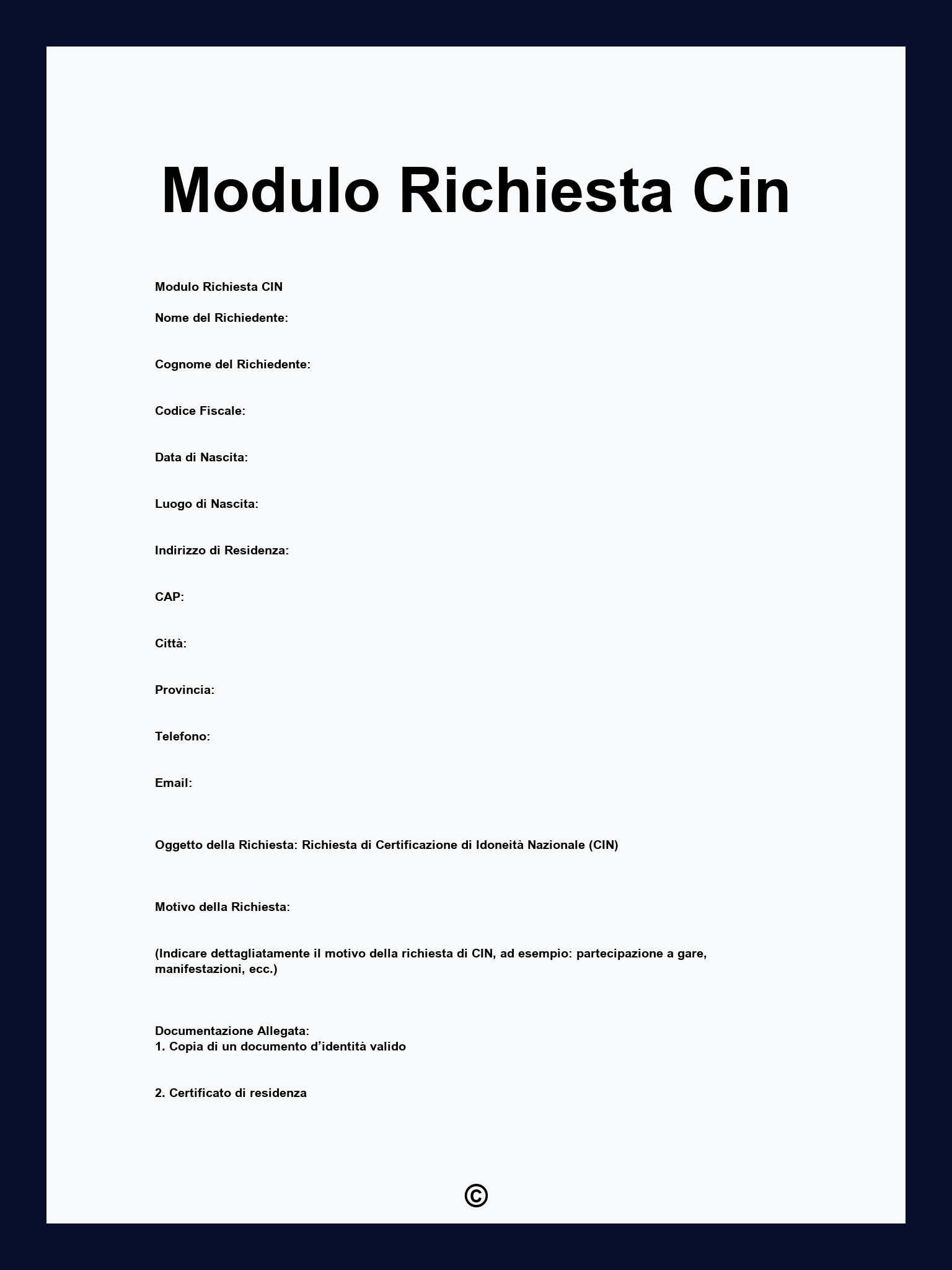 Modulo Richiesta Cin