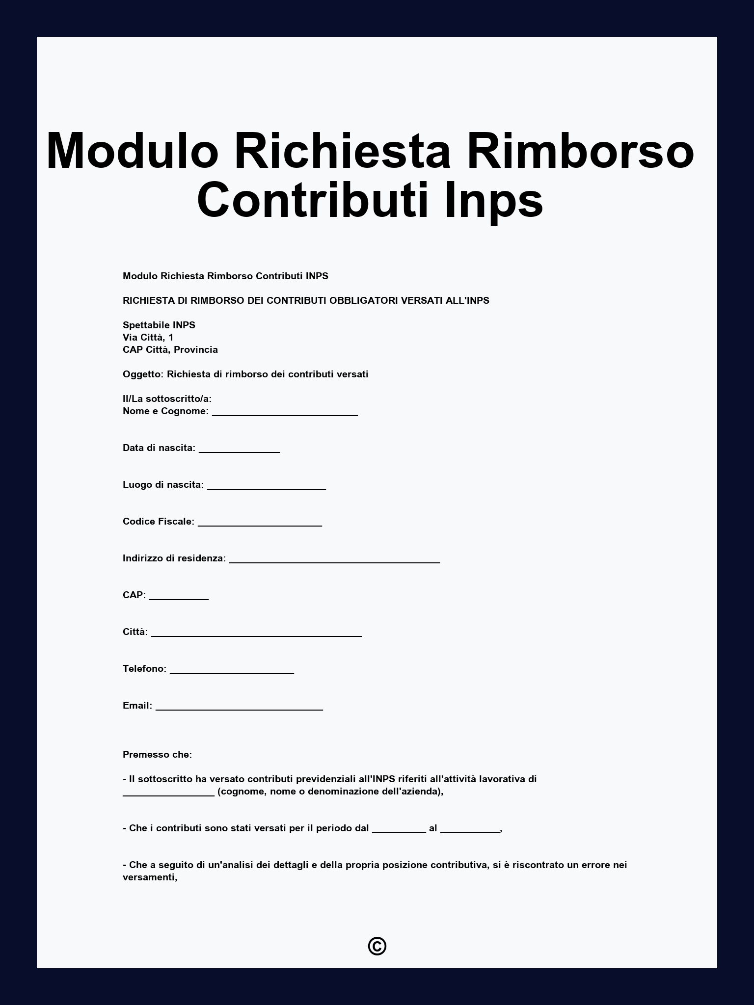 Modulo Richiesta Rimborso Contributi Inps
