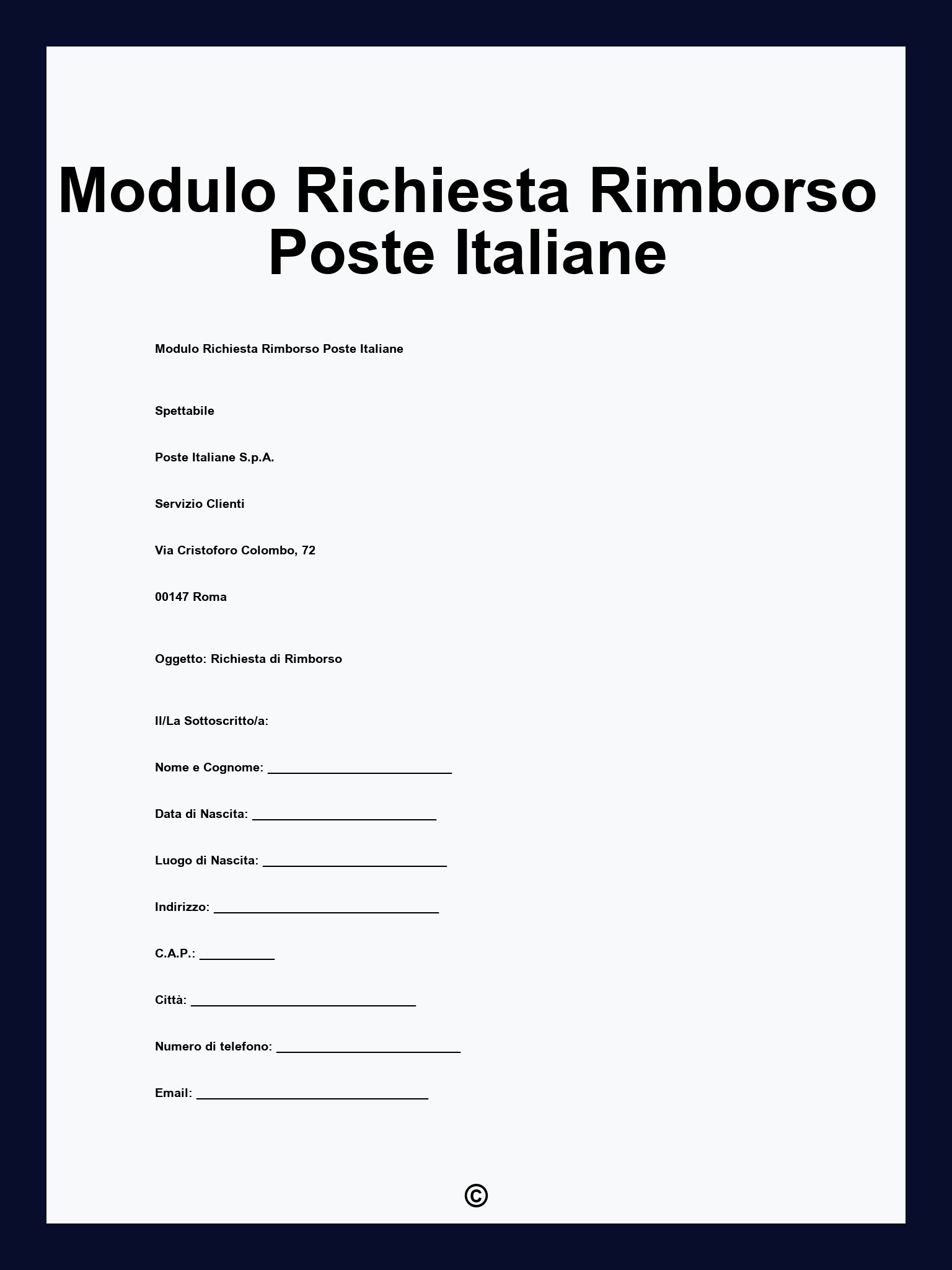 Modulo Richiesta Rimborso Poste Italiane