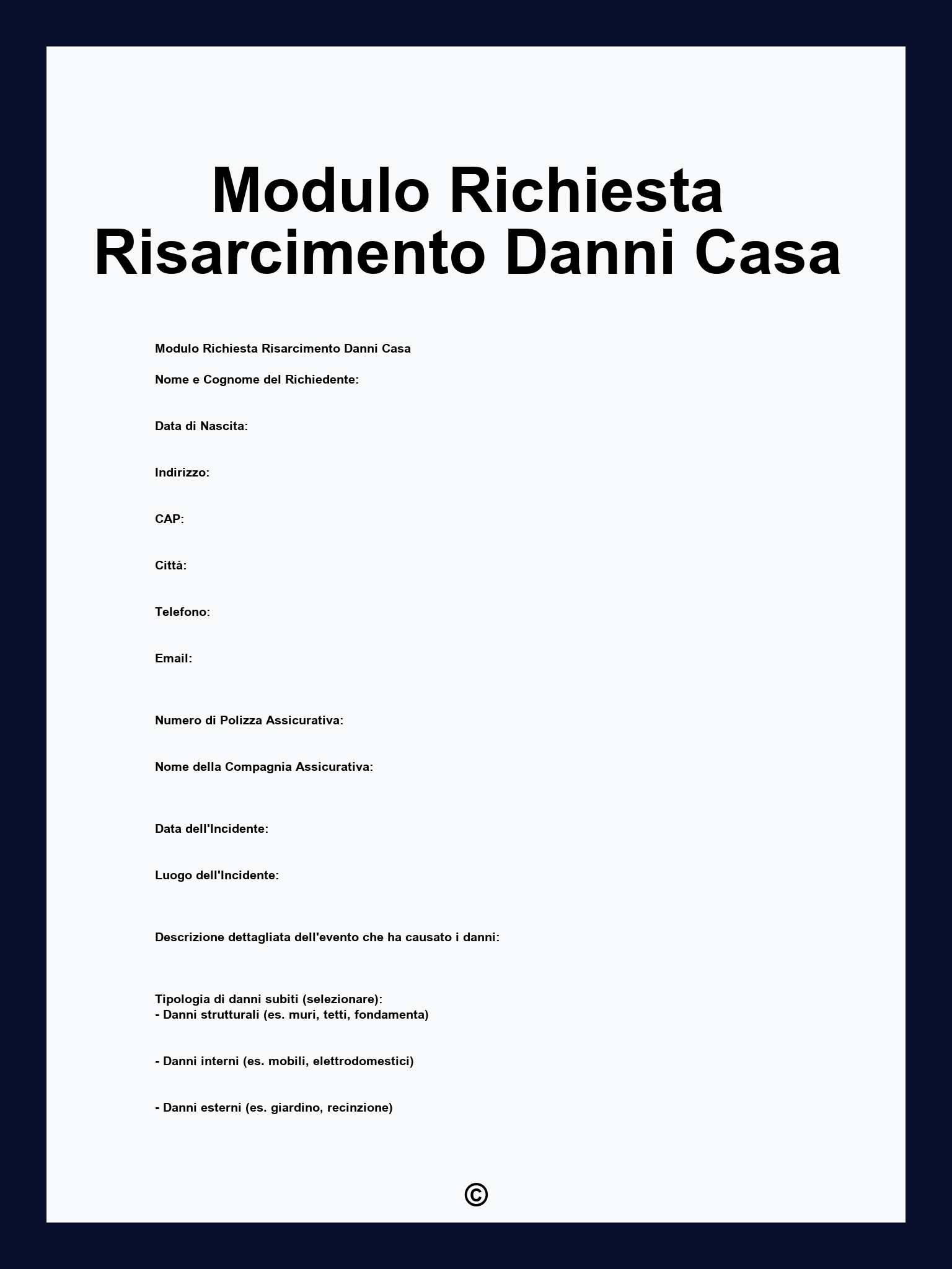 Modulo Richiesta Risarcimento Danni Casa