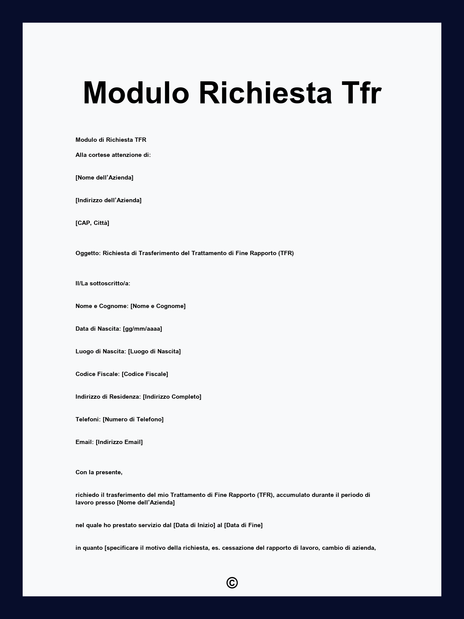Modulo Richiesta Tfr