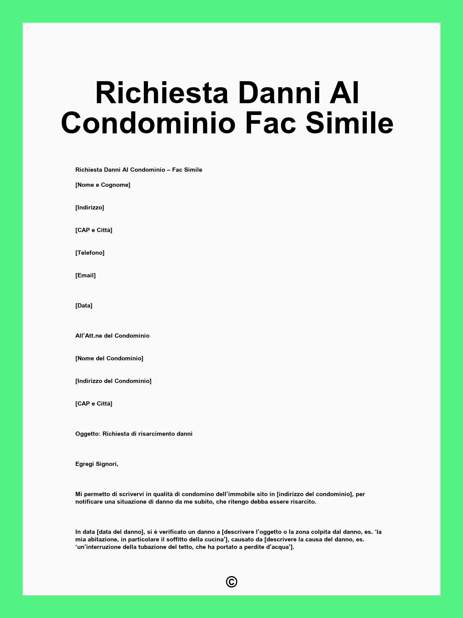 Richiesta Danni Al Condominio Fac Simile