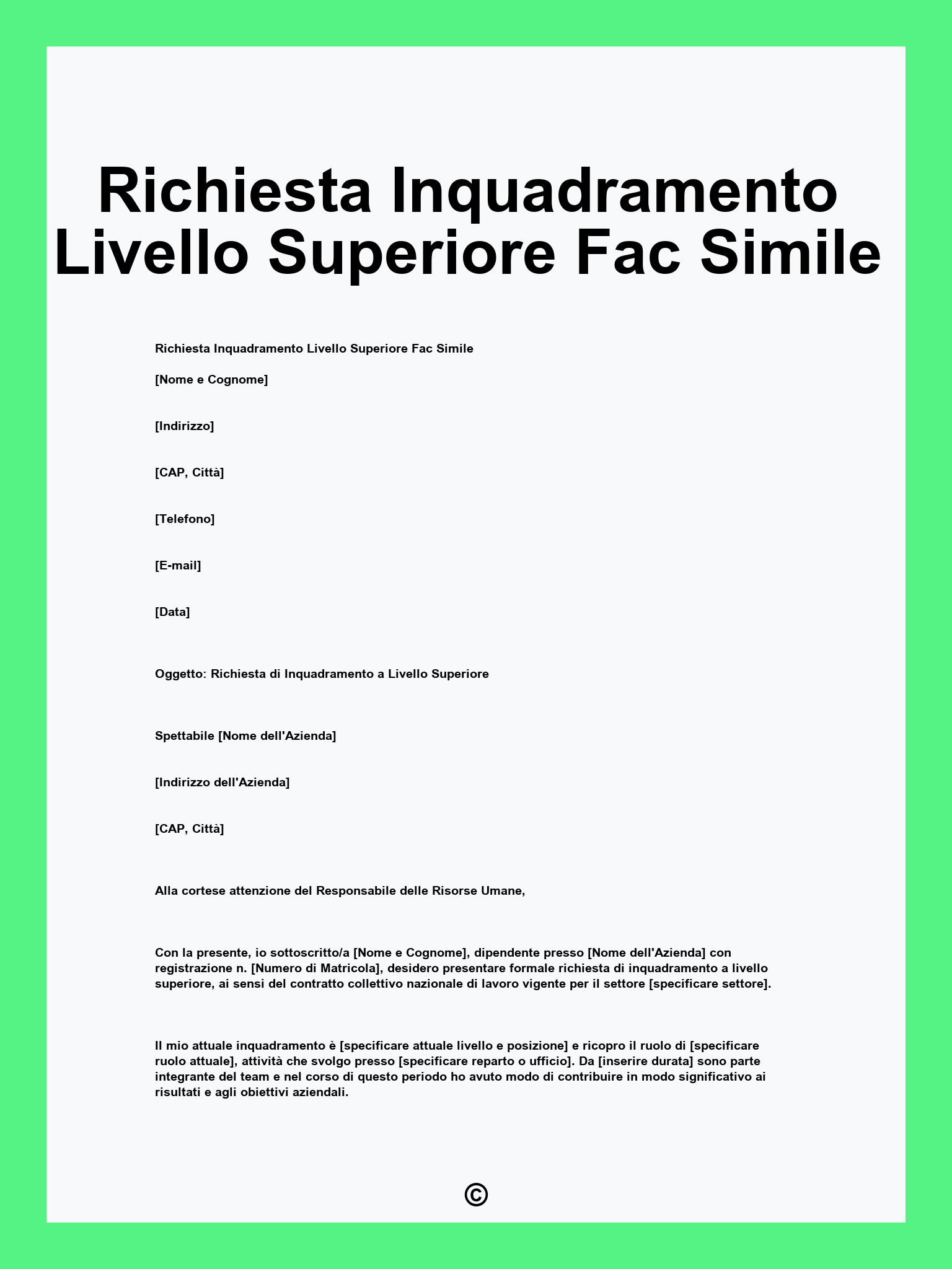 Richiesta Inquadramento Livello Superiore Fac Simile