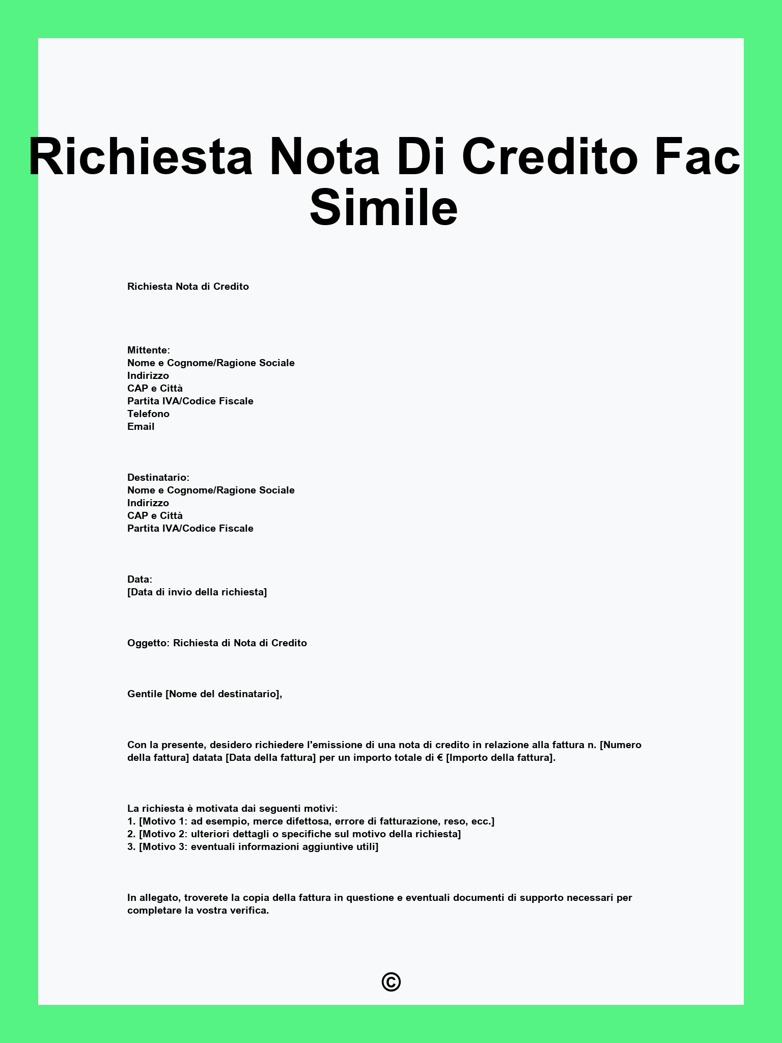 Richiesta Nota Di Credito Fac Simile